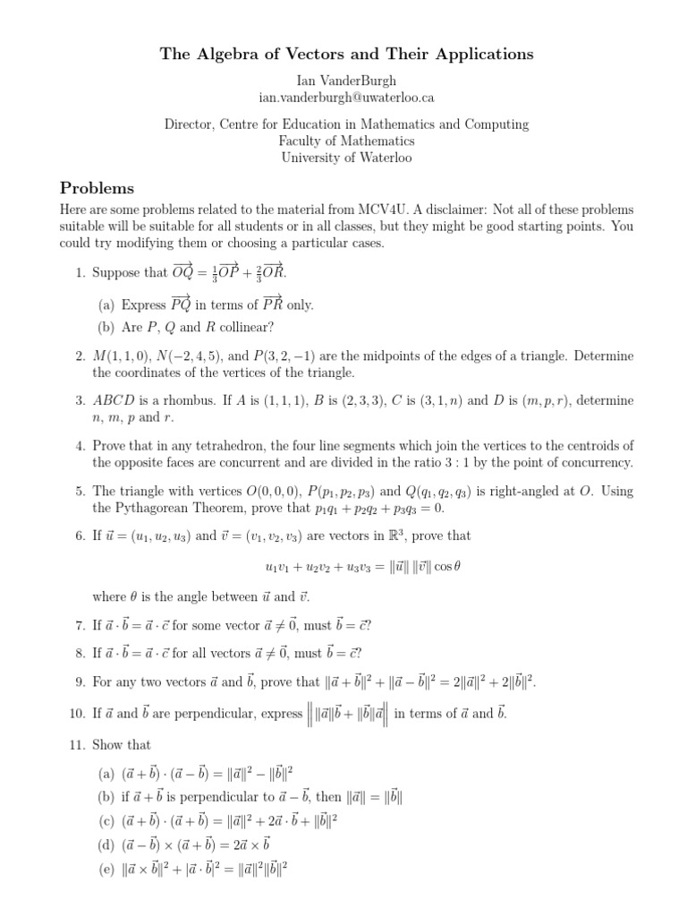 A Collection of High School Vector Problems | PDF | Triangle | Euclidean Vector