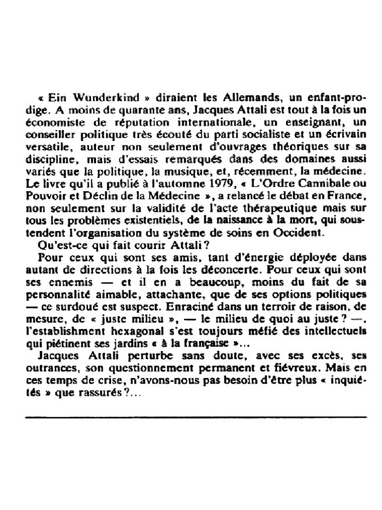 Jacques Attali 1981 L'Avenir de La Vie Extraits de L'entretien | PDF