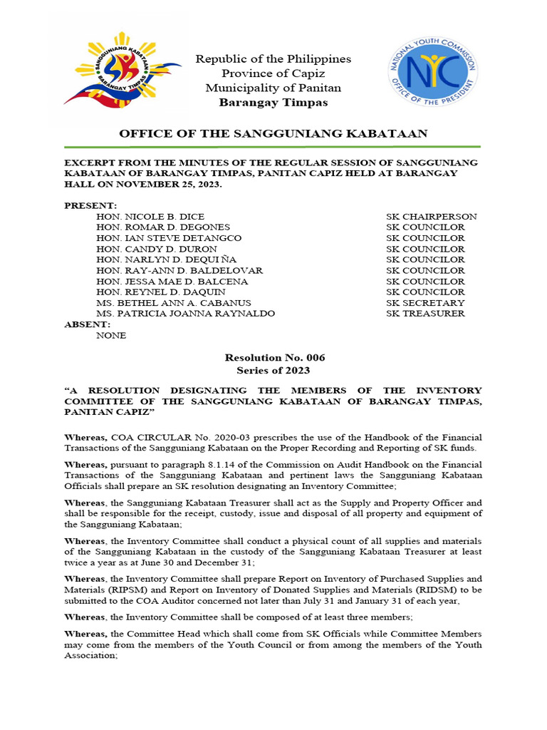 Resolution Inventory Committee 006 | PDF | Government