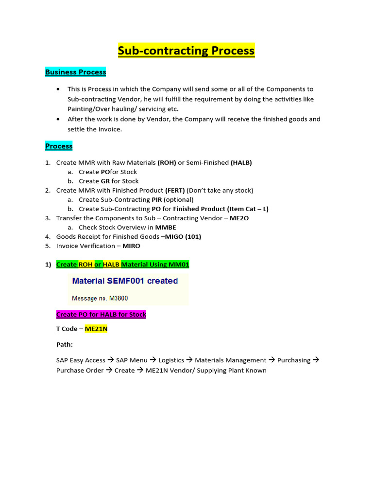 SAP Subcontracting Process Overview | PDF | Invoice | Computing