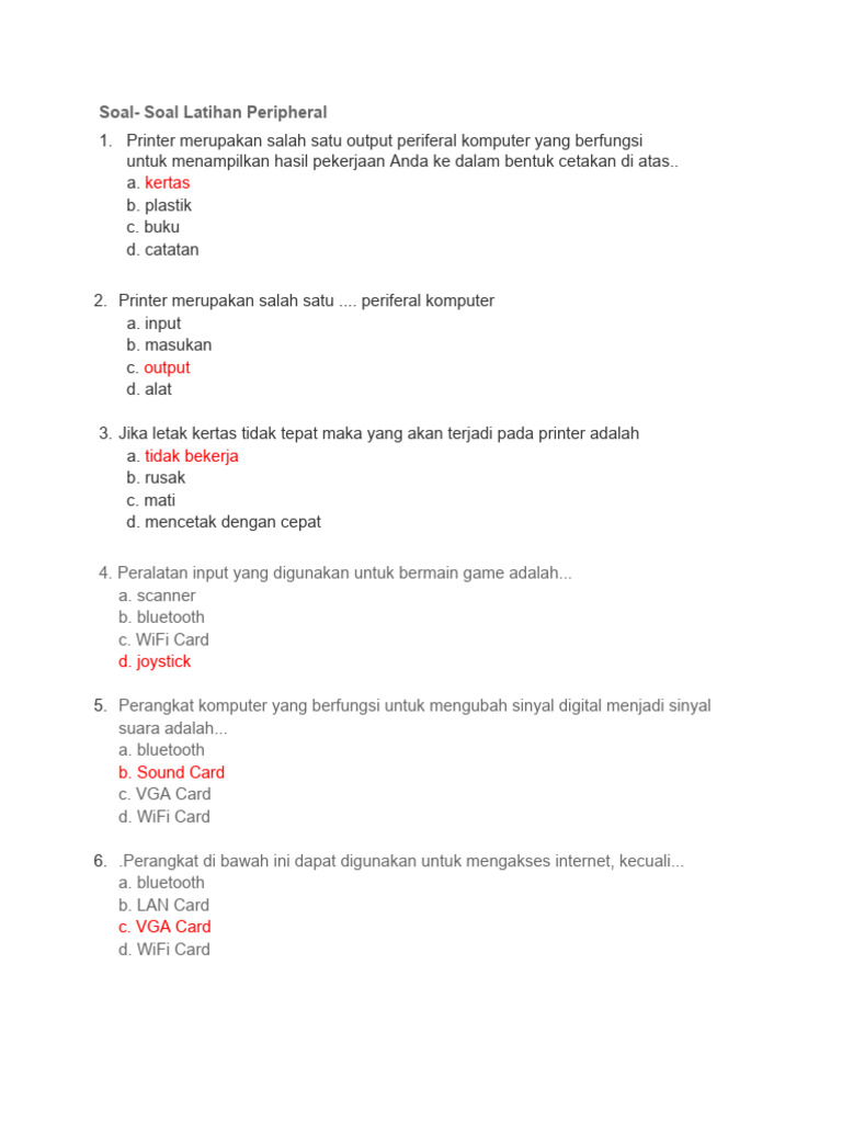Soal Soal Latihan Peripheral | PDF