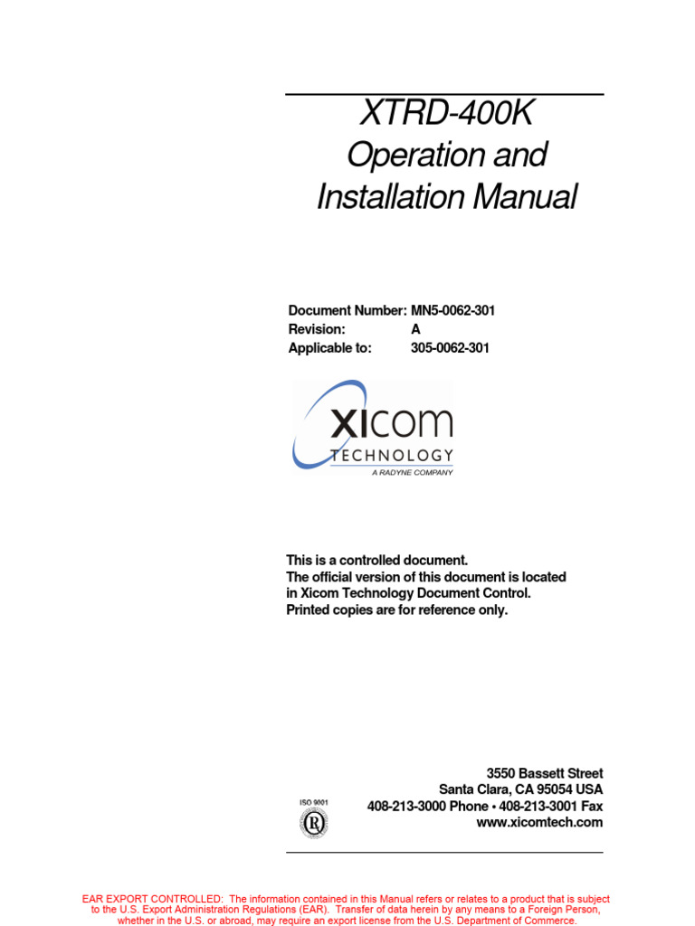 Xicom XTRD 400K Manual | PDF | Decibel | Amplifier