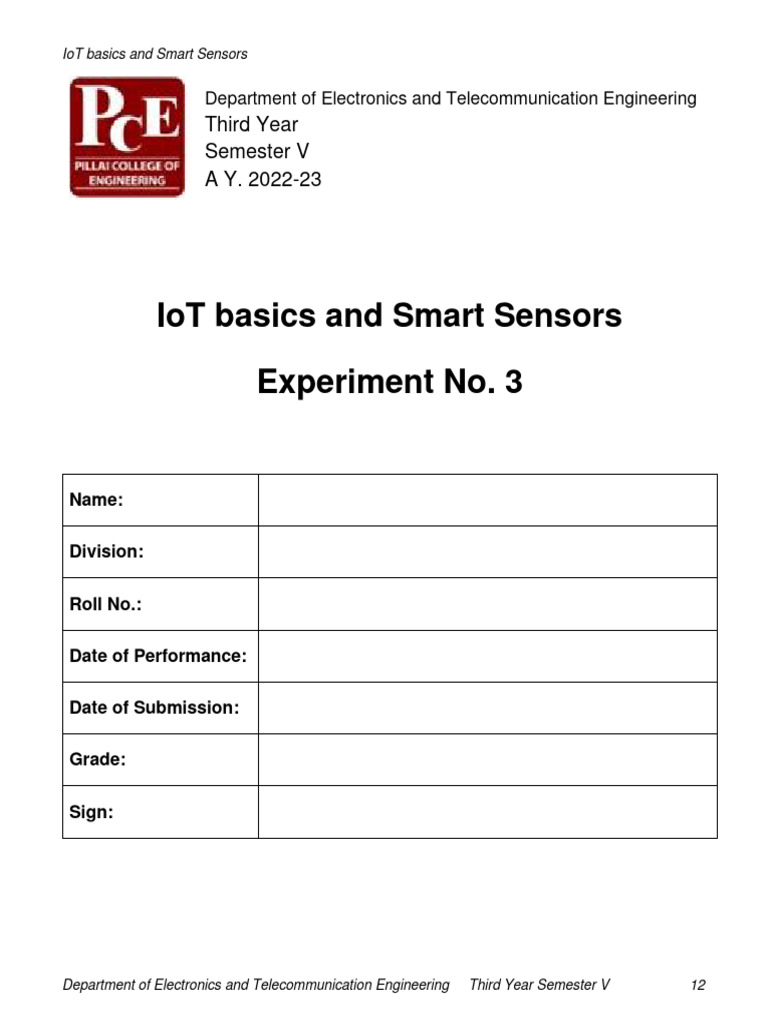 IoT Basics and Smart Sensors - EXP 3 | PDF | Internet Of Things | Computer Networking