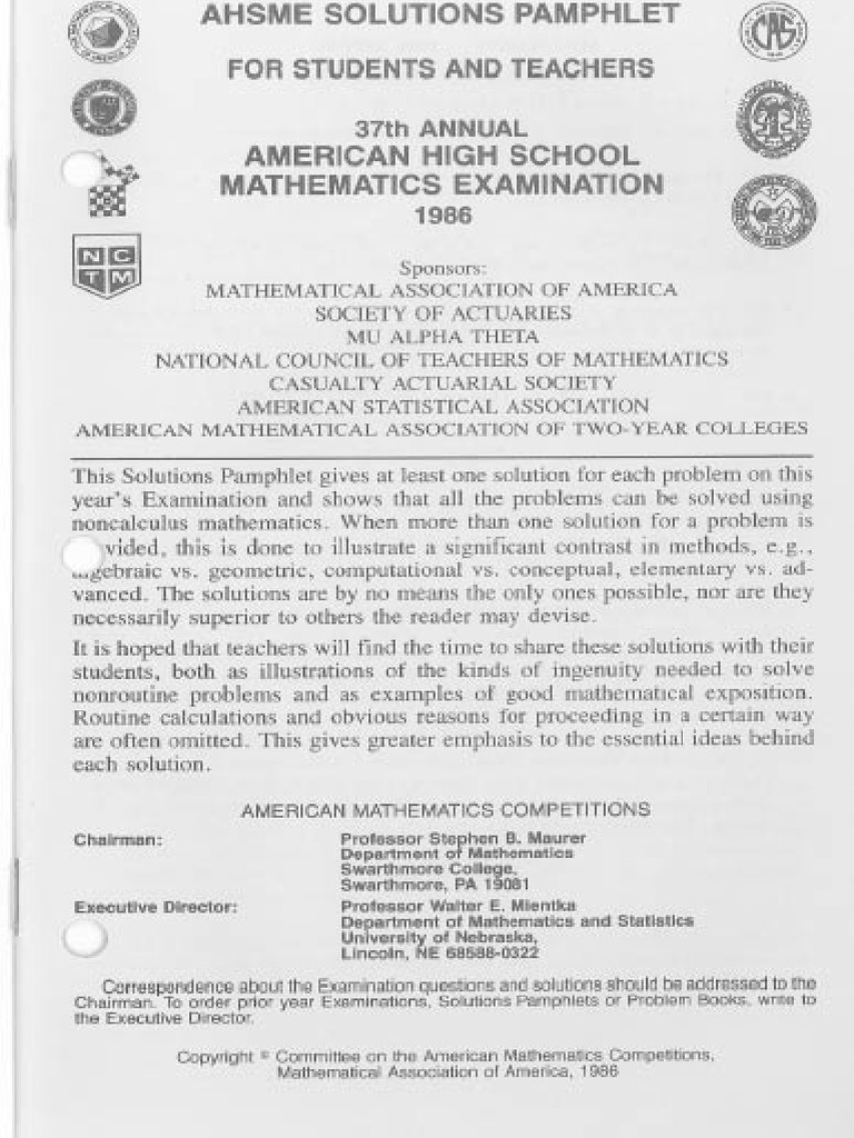 1986 AHSME Solutions | PDF
