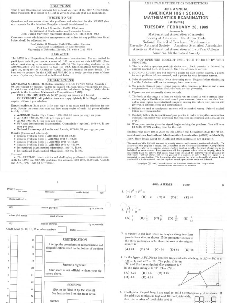 1989 AHSME Problems | PDF