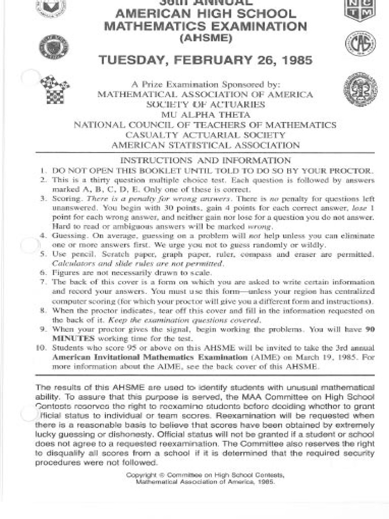 1985 AHSME Problems | PDF