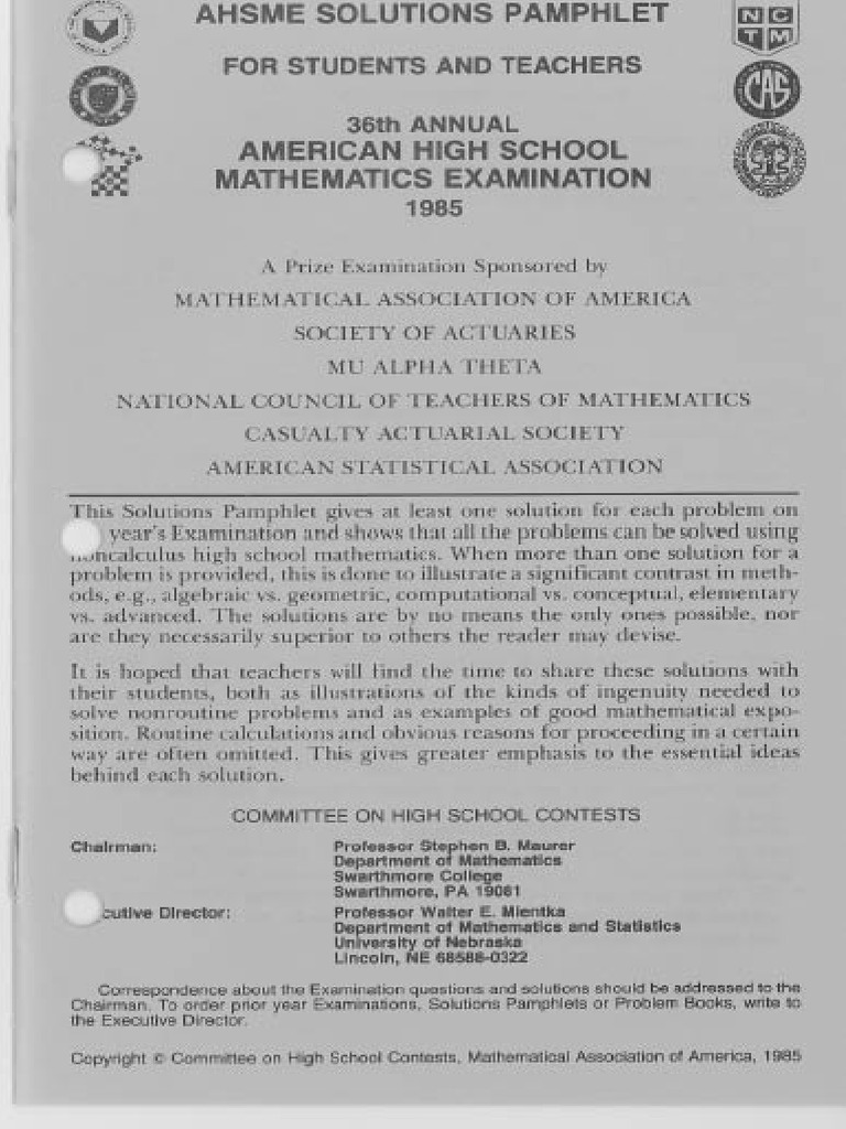 1985 AHSME Solutions | PDF