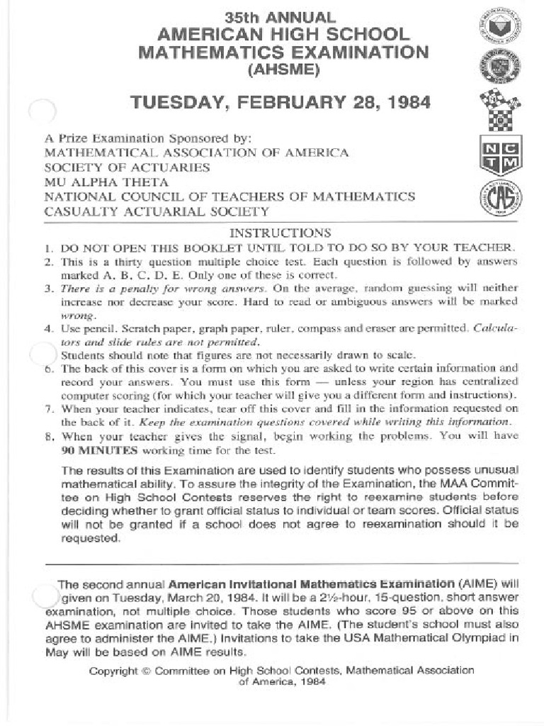 1984 AHSME Problems | PDF