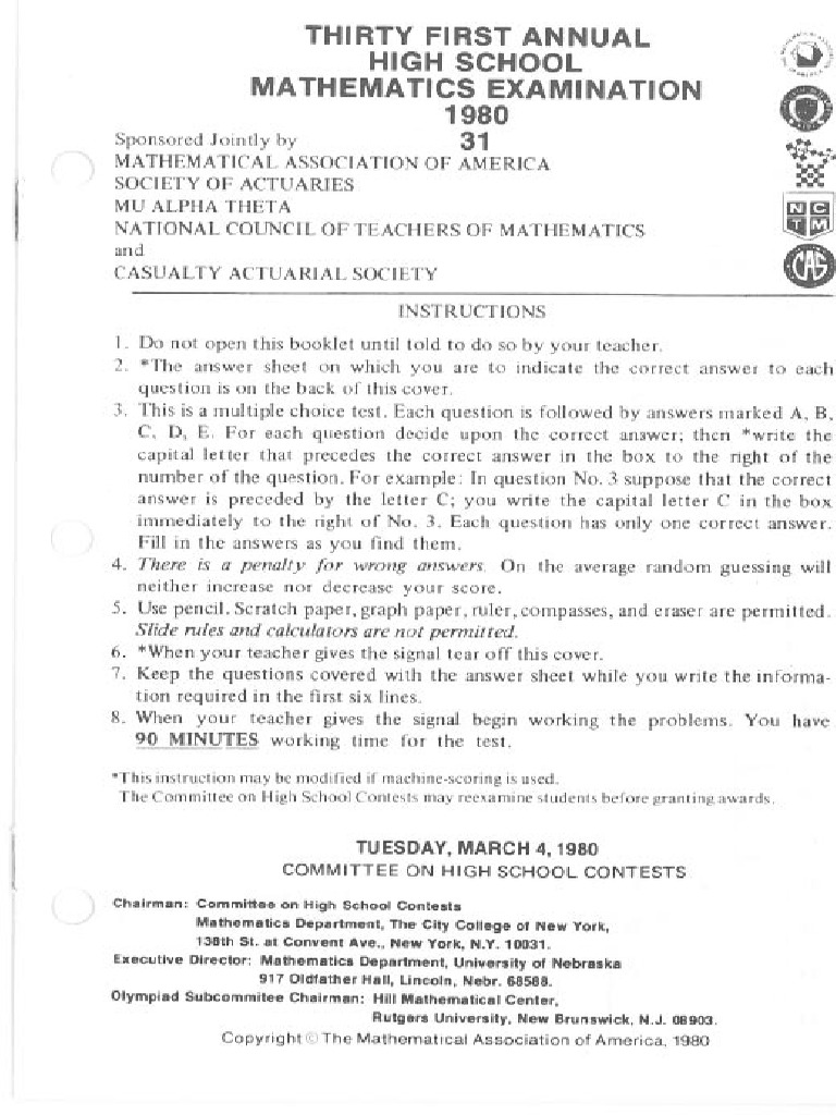 1980 AHSME Problems | PDF