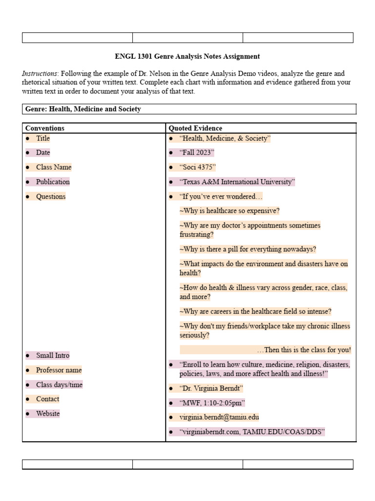 Utf-8genre Analysis Worksheet 1 | PDF