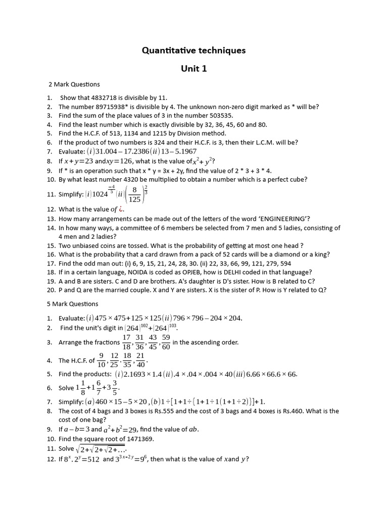 Questions Bank | PDF | Numbers | Arithmetic