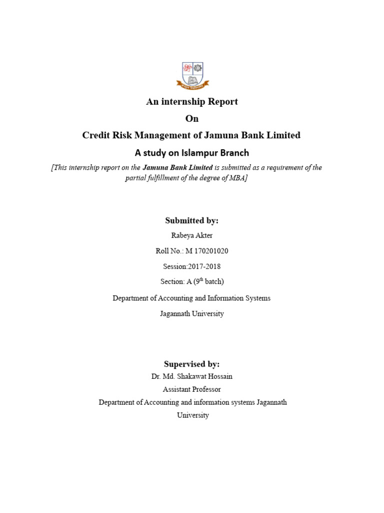 Credit Risk Management at Jamuna Bank | PDF | Loans | Banks