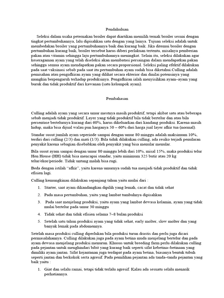 Seleksi dan Culling Ayam Broiler | PDF