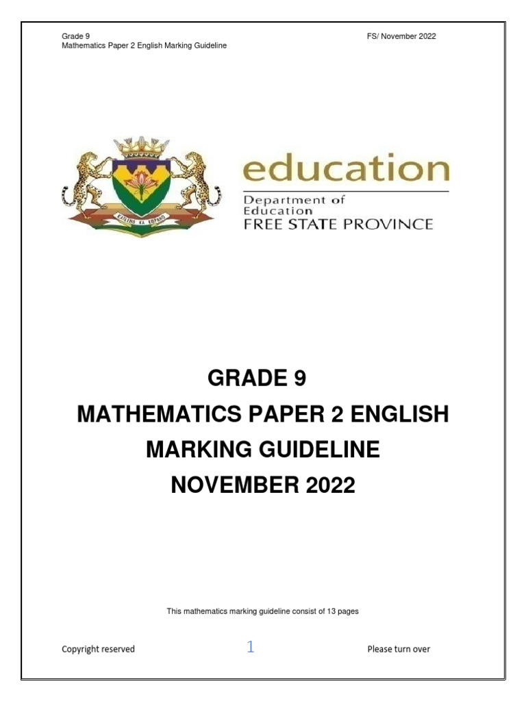 2022 Grade 9 Mathematics Paper 2 Marking Guideline | PDF | Area | Geometric Shapes