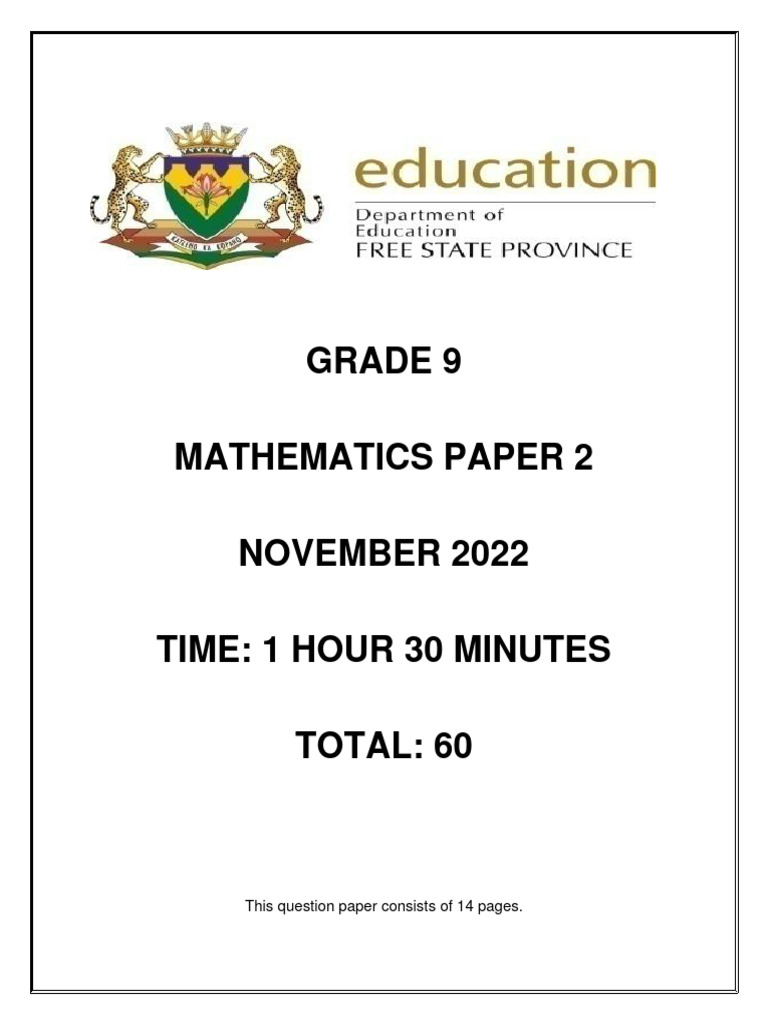 Grade 9 Mathematics Paper 2 Nov 2022 (4) (1) Final | PDF | Area | Rectangle