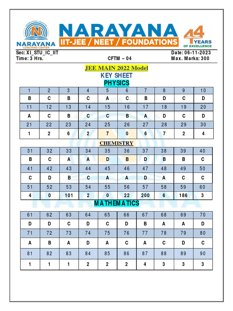 Xi Iit Ic & Ir Cftm-04!6!11 2023 Key & Solution | PDF | Rotation Around ...