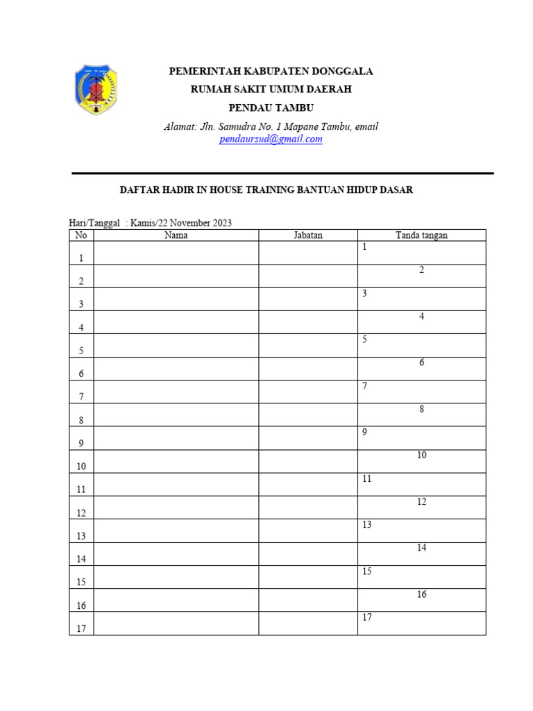 Daftar Hadir Inhouse Training BHD | PDF