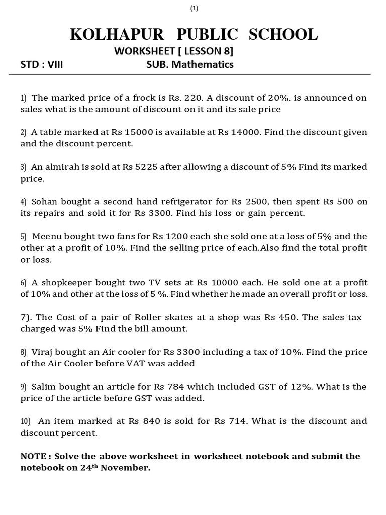 8th-Maths Holiday Homework | PDF