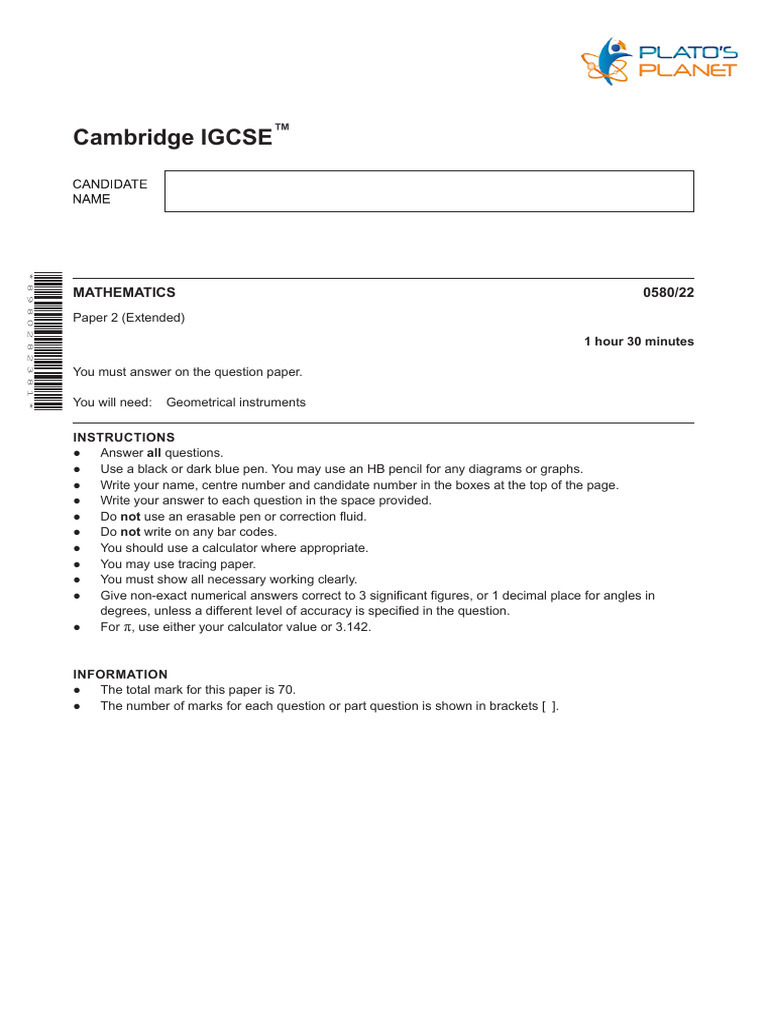 MOCK 11 Cie Paper 2 April'23 | PDF | Circle | Mathematics