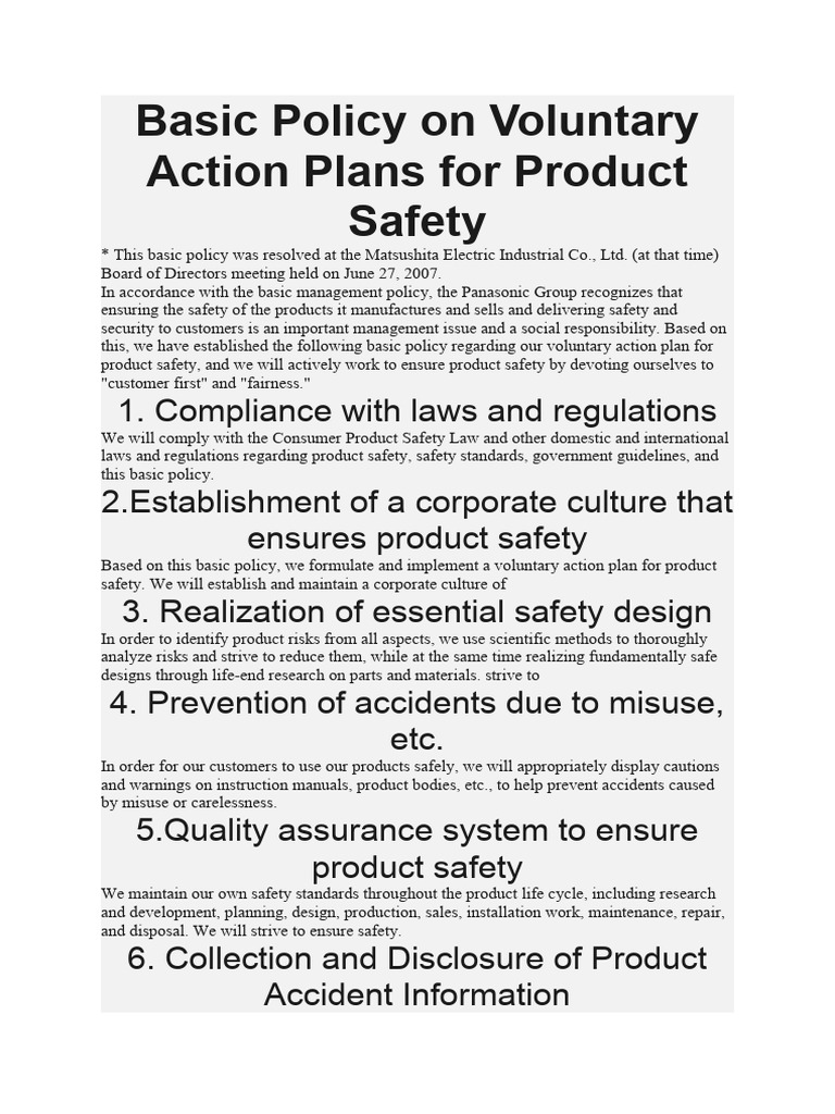 Product Safety Compliance Policy | PDF | Safety | Information