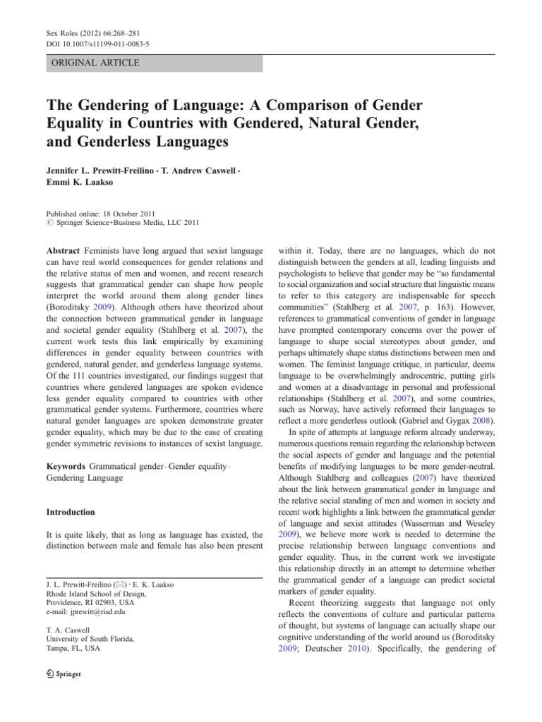The Gendering of Language: A Comparison of Gender Equality in Countries ...