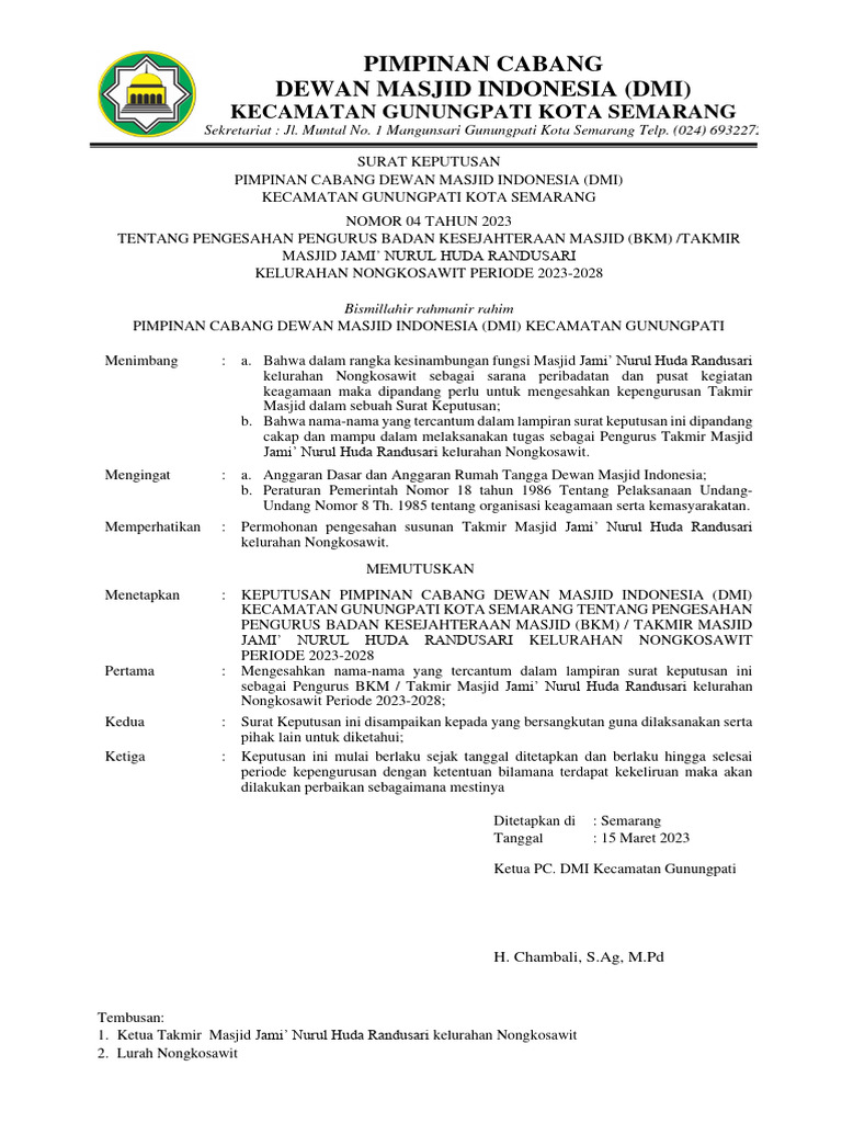 SK Pengurus Takmir Masjid | PDF