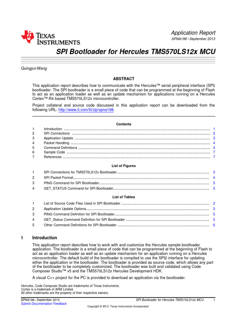 Spi Bootloader For Hercules Tms570ls12x Mcu Pdf Booting Transmission Control Protocol