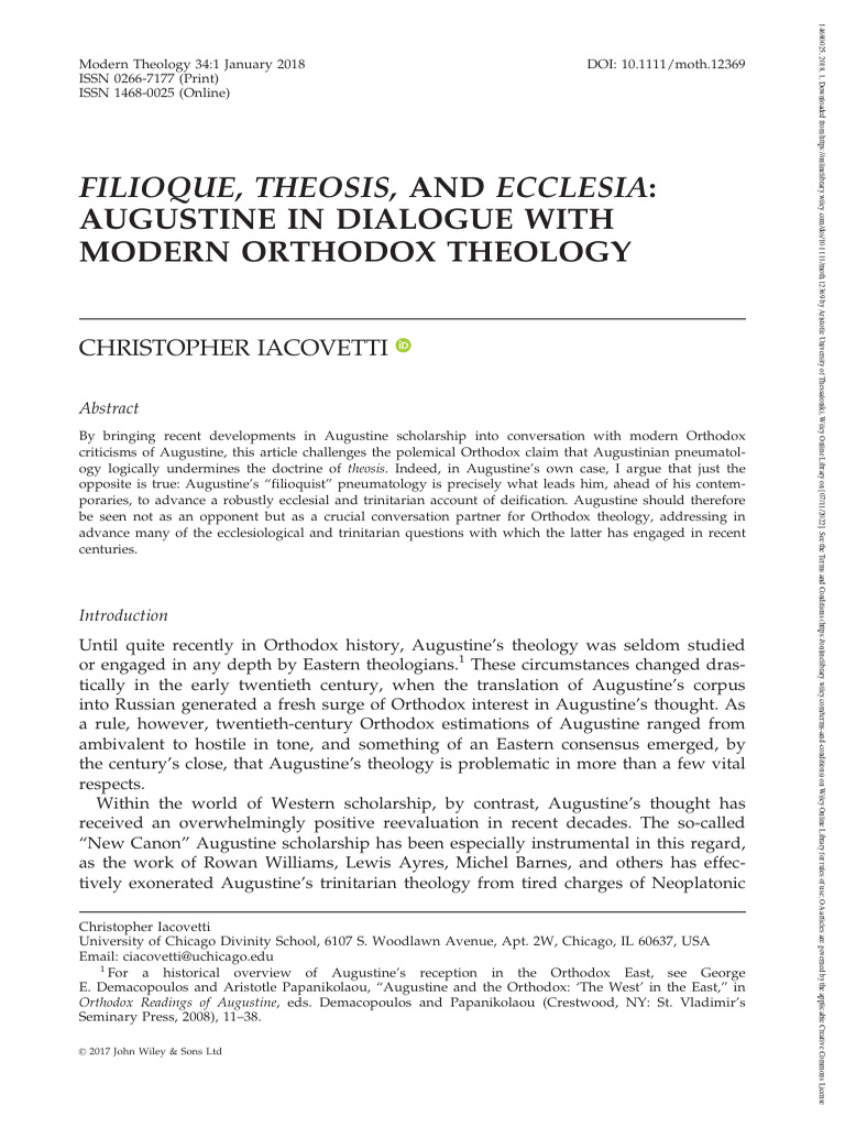 Modern Theology - 2017 - Iacovetti - Filioque Theosis and Ecclesia ... Modern Theology - 2017 - Iacovetti - Filioque Theosis and Ecclesia ...