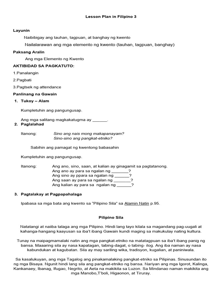 Lesson Plan 3 in Filipino 3 para Sa Taga CPU Copy 3 | PDF