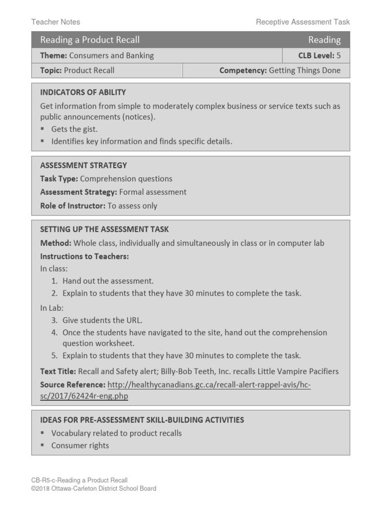 CB - R5 - C - Reading A Product Recall | PDF | Reading Comprehension ...