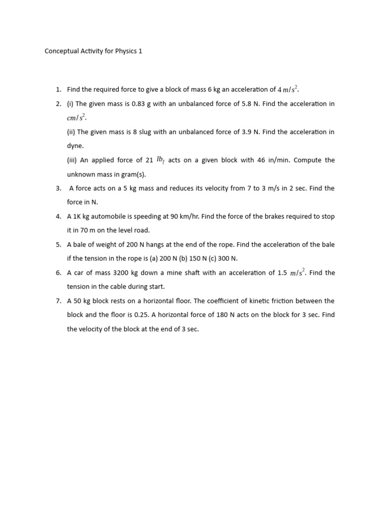 Conceptual Activity For Physics 1 | PDF