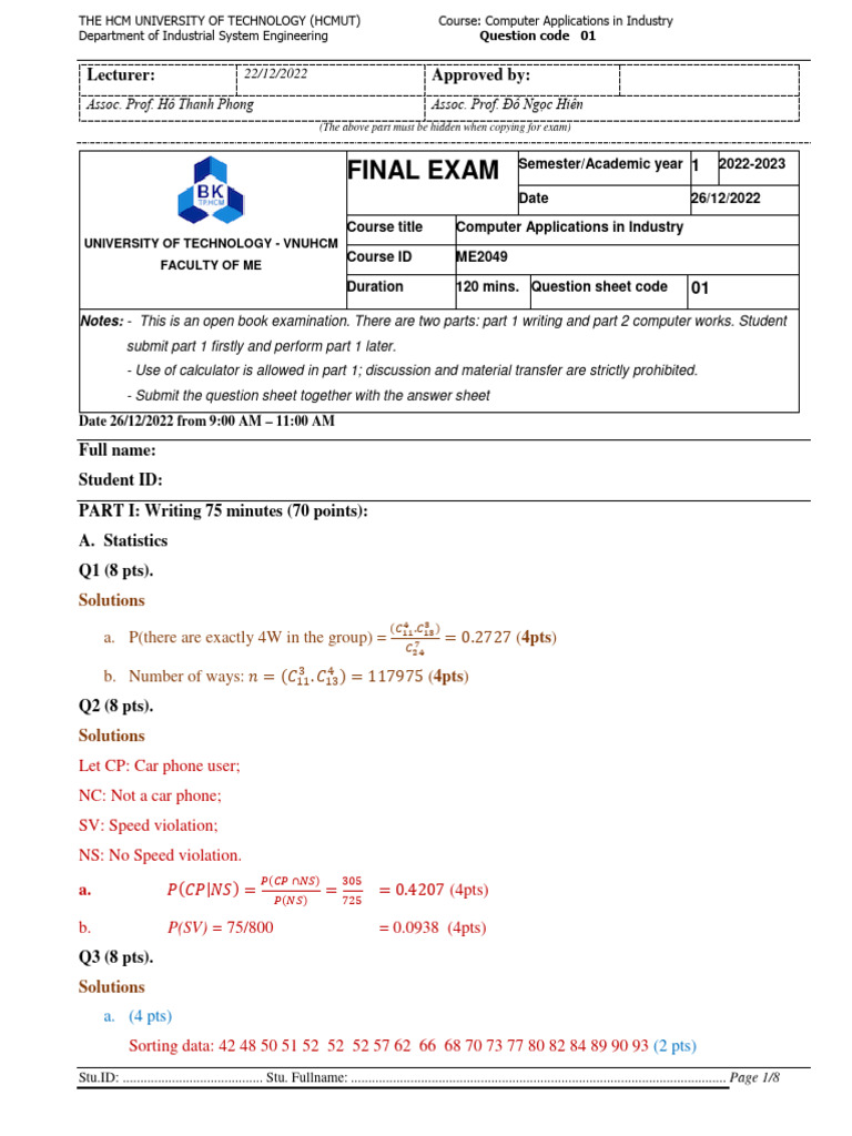 Final Exam Computer Applications in Industry Sem 1 2022 2023 Index 1 Solutions | PDF | Computing