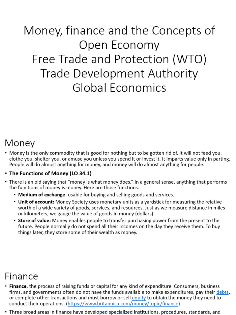 Money, Finance and The Concepts of Open Ecoomy Wto and Trade Dev Authority | PDF | Exchange Rate ...
