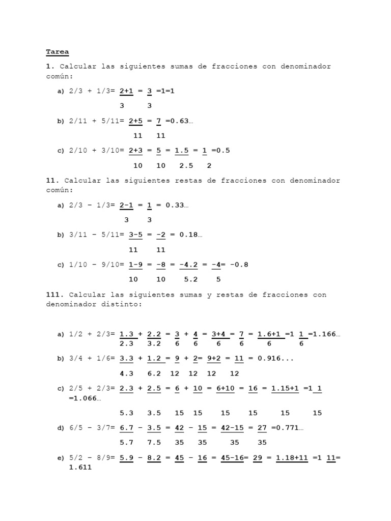 Tarea. Las Fracciones | PDF