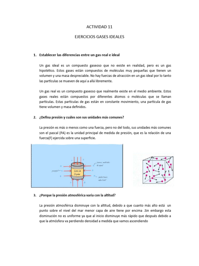 Ejercicios Gases Ideales | PDF | Gases | Presión