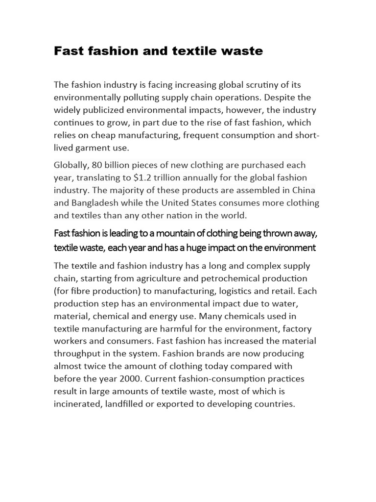 Fast Fashion and Textile Waste | PDF | Technology & Engineering