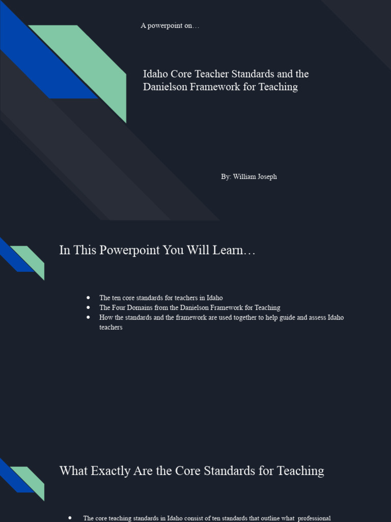Idaho Core Teacher Standards and The Danielson Framework For Teaching 1 ...