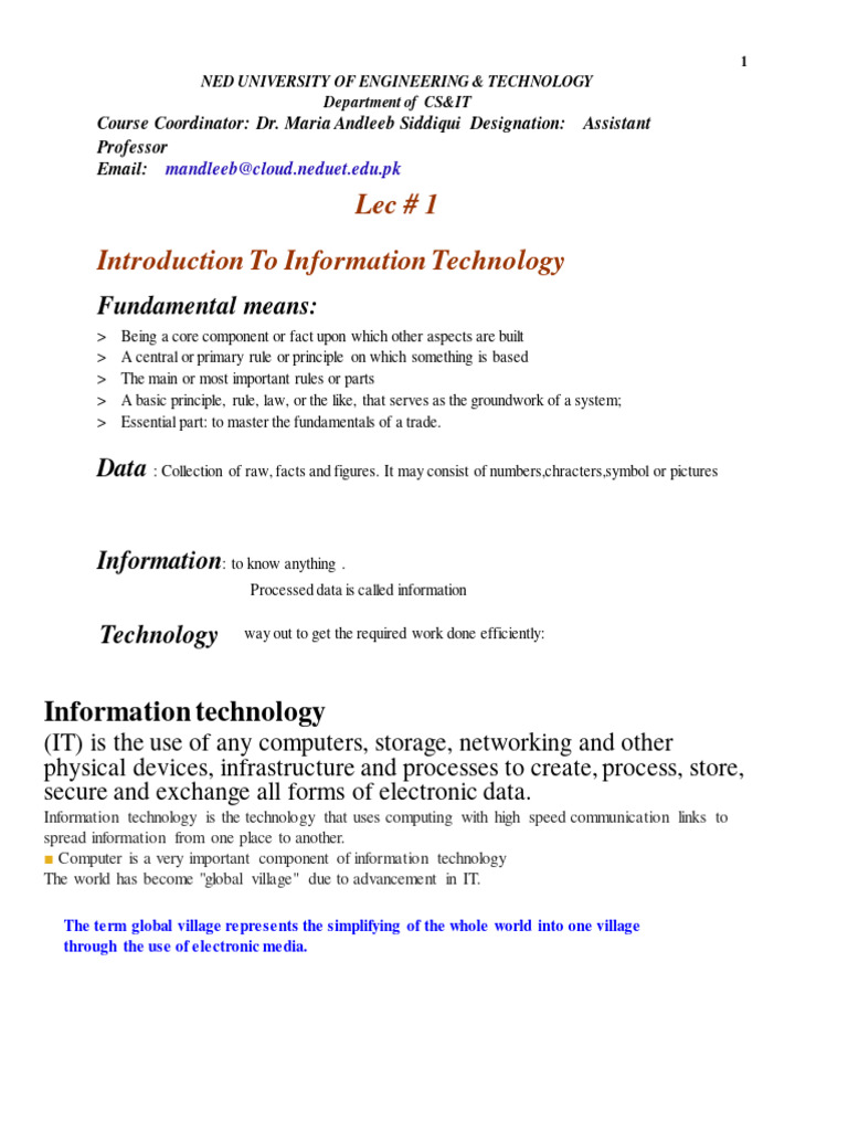 Lec 1 FIT | PDF | Central Processing Unit | Personal Computers