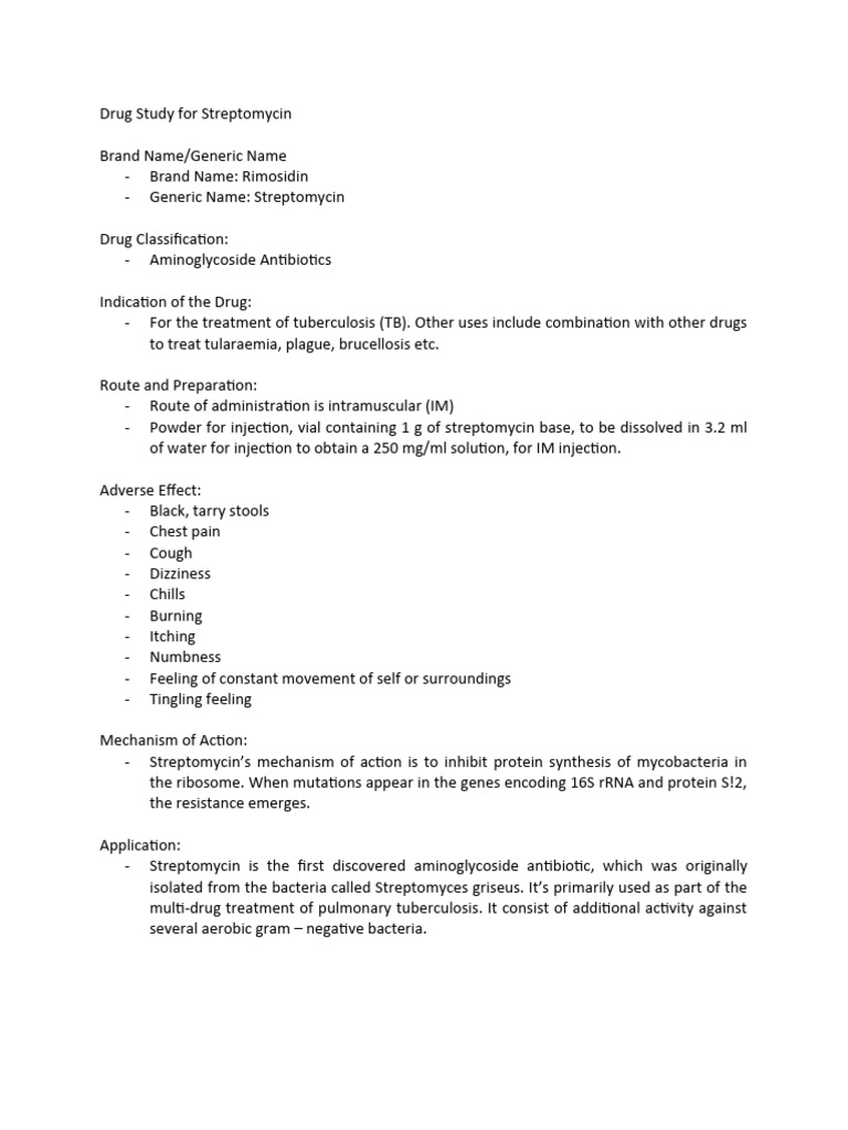 Streptomycin: Uses, Dosage, and Effects | PDF | Wellness