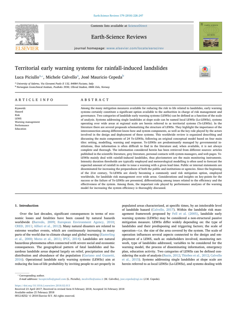Territorial Early Warning Systems For Rainfall-Induced Landslides | PDF | Landslide | Hazards
