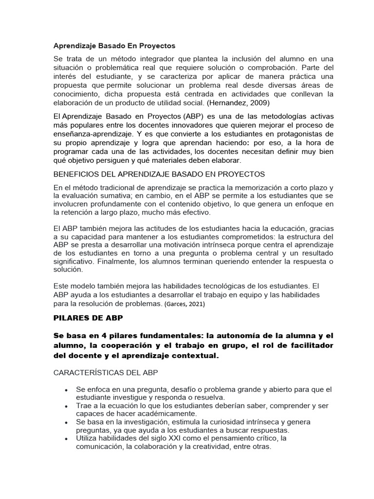 Aprendizaje Basado en Proyectos | PDF | Aprendizaje en base a proyectos ...