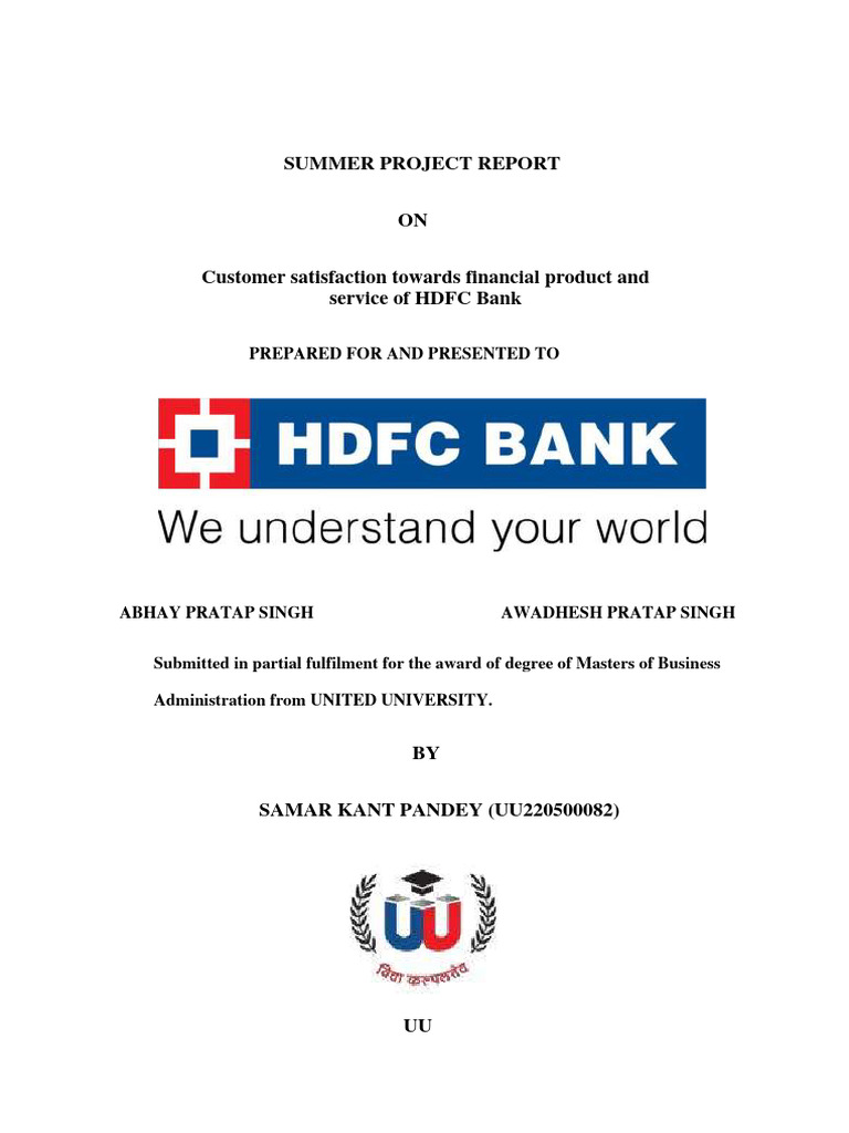 Samar's HDFC Internship Project Report | PDF | Debit Card | Banks