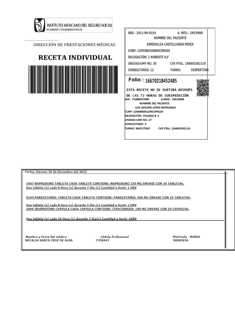 Receta Médica IMSS Tijuana 2022 | PDF