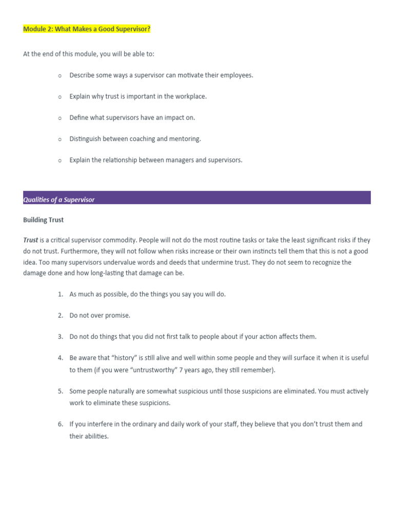 Module 2 - What Makes A Good Supervisor | PDF | Mentorship | Motivational