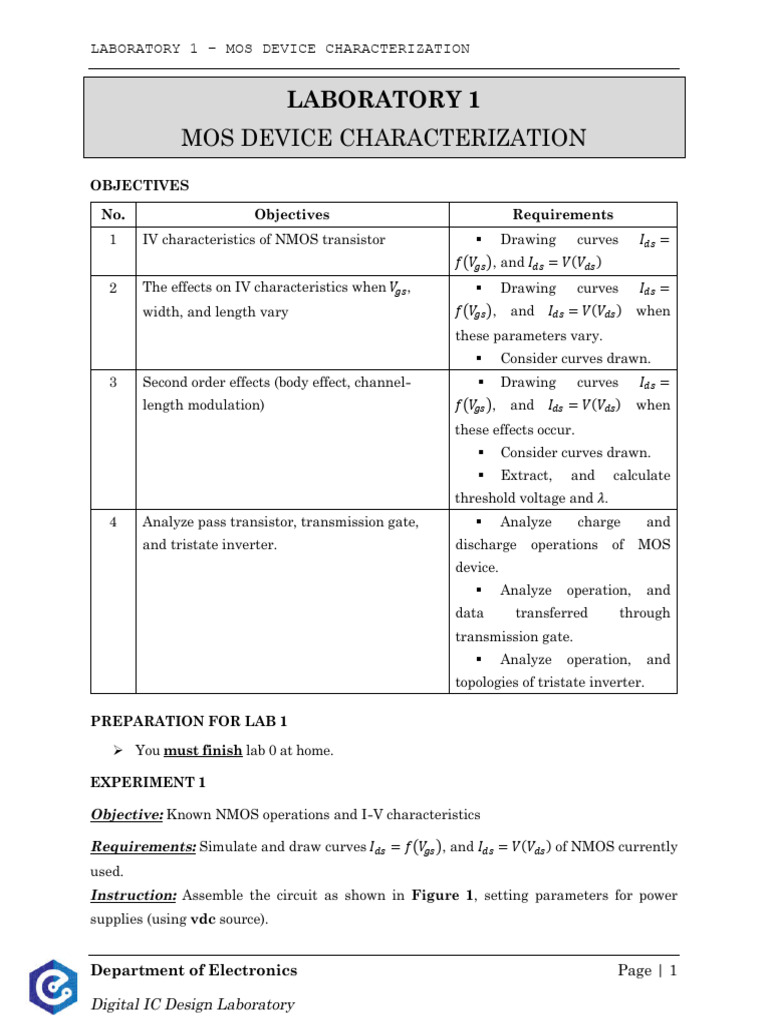 223 EE3117 DIC Lab1 Eng Updated 11202023 | PDF | Mosfet | Field Effect Transistor