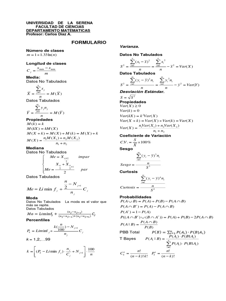 Formulario EstadÃ Stica Descriptiva 1sem2023 | PDF | Muestreo (Estadísticas) | Análisis de los datos