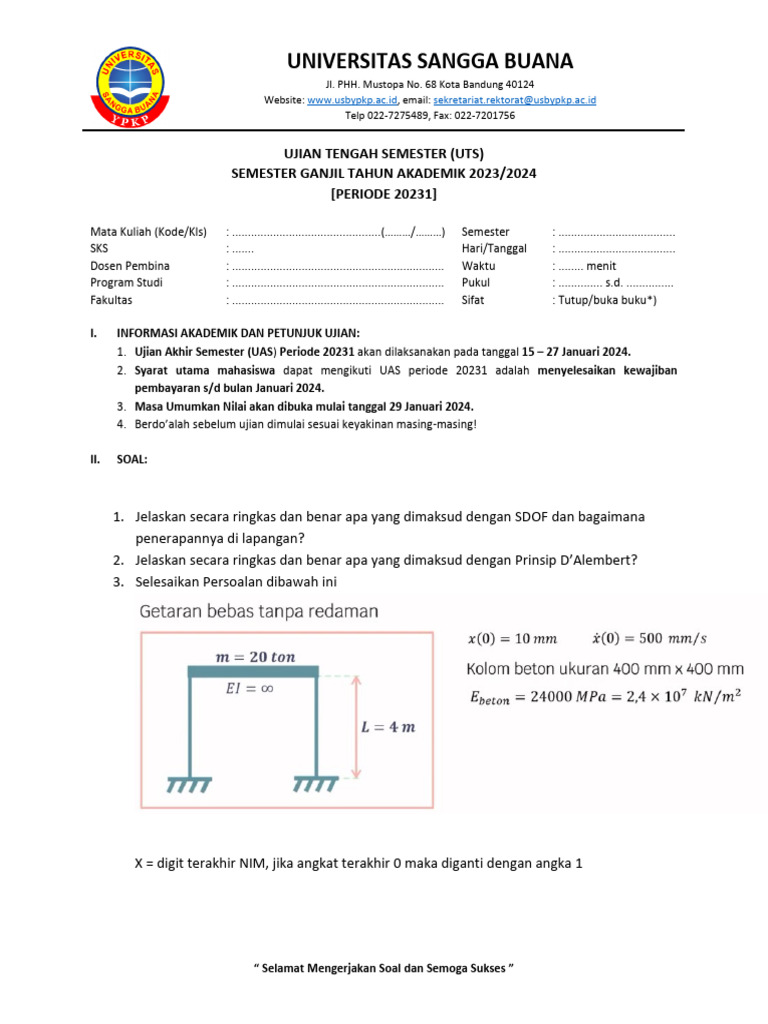 UTS GANJIL Dinamika Struktur & Rekayasa Gempa | PDF