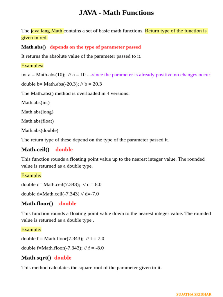 Java Math Methods Pdf Parameter Computer Programming Integer Computer Science