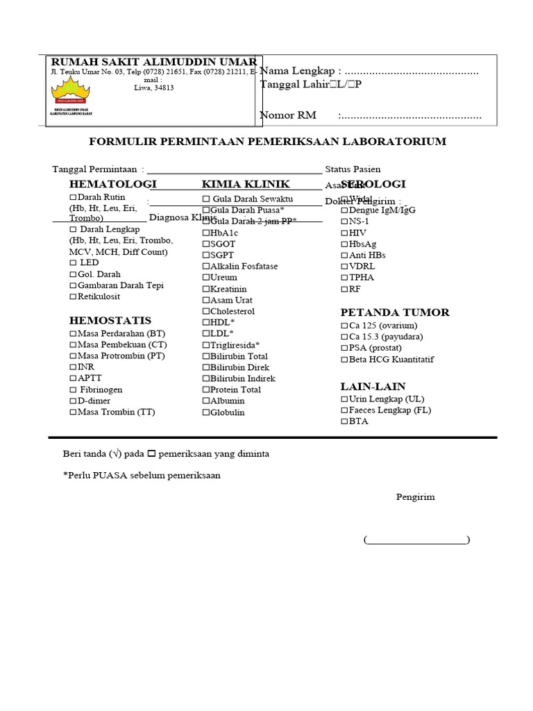 Formulir Pemermintaan Pemeriksaan Laboratorium | PDF