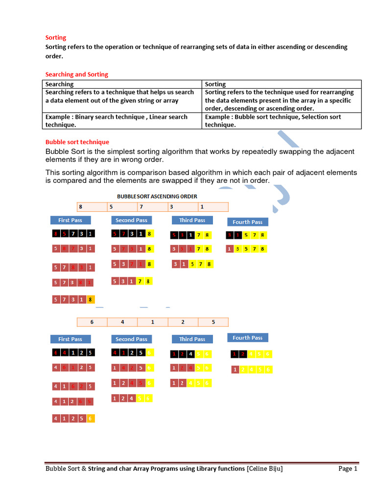 Bubble Sort & Char and String Array | PDF | Computer Science | Mathematical Logic